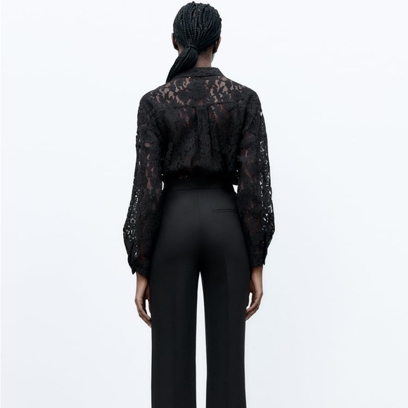 Zara | Tops | Zara Black Semisheer Lace Top | Poshmark
